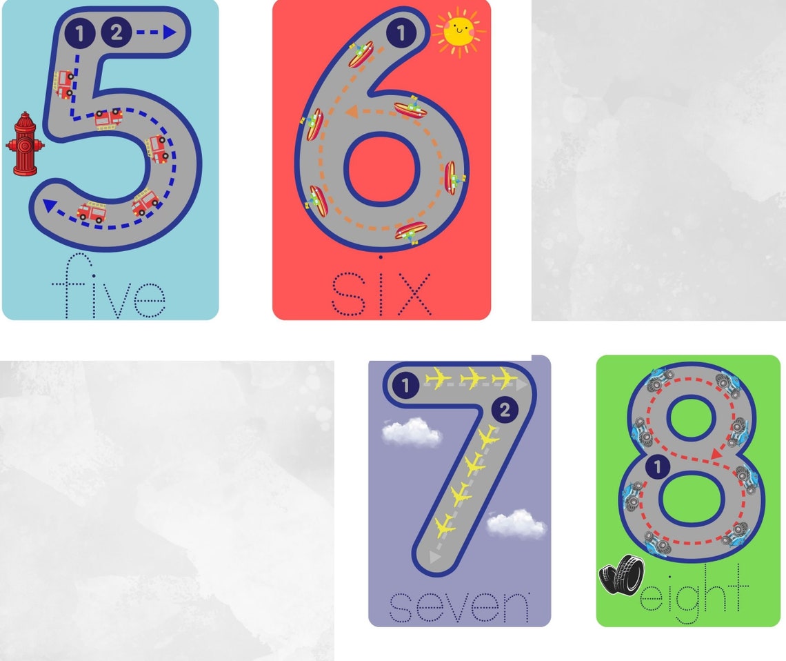 Montessori Printable Number Tracing Flashcards, Transportation Theme 0 ...