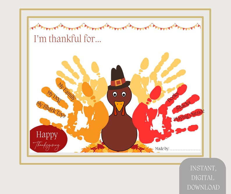 Thankful Turkey Printable Handprint Craft, Turkey Handprint Activity ...