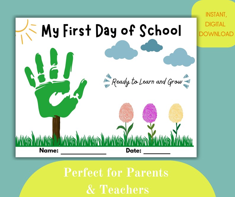 First Day of School Handprint Art Craft (PDF) - Etsy