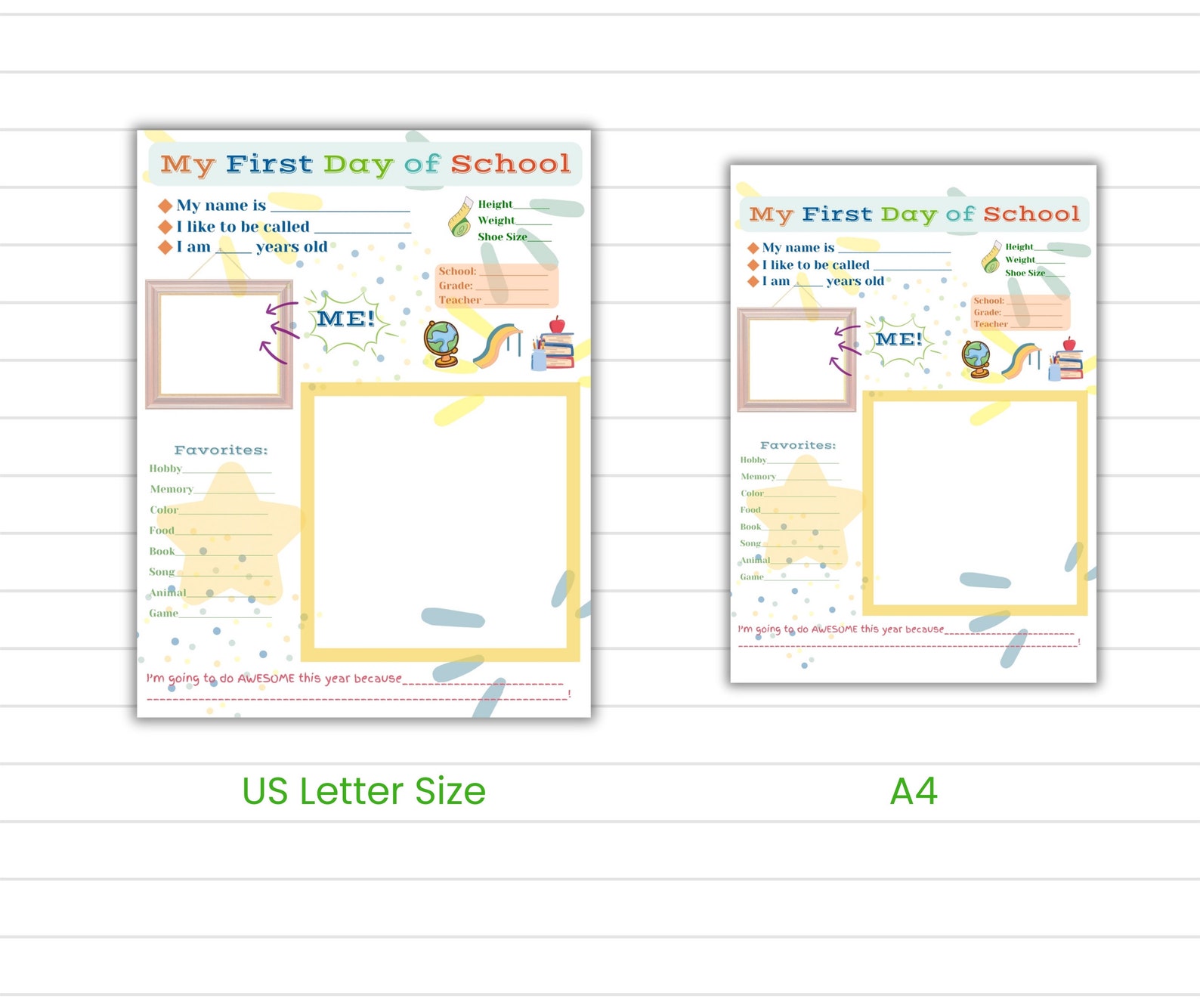First Day of School Interview, All About Me Sign, Printable Handprint ...