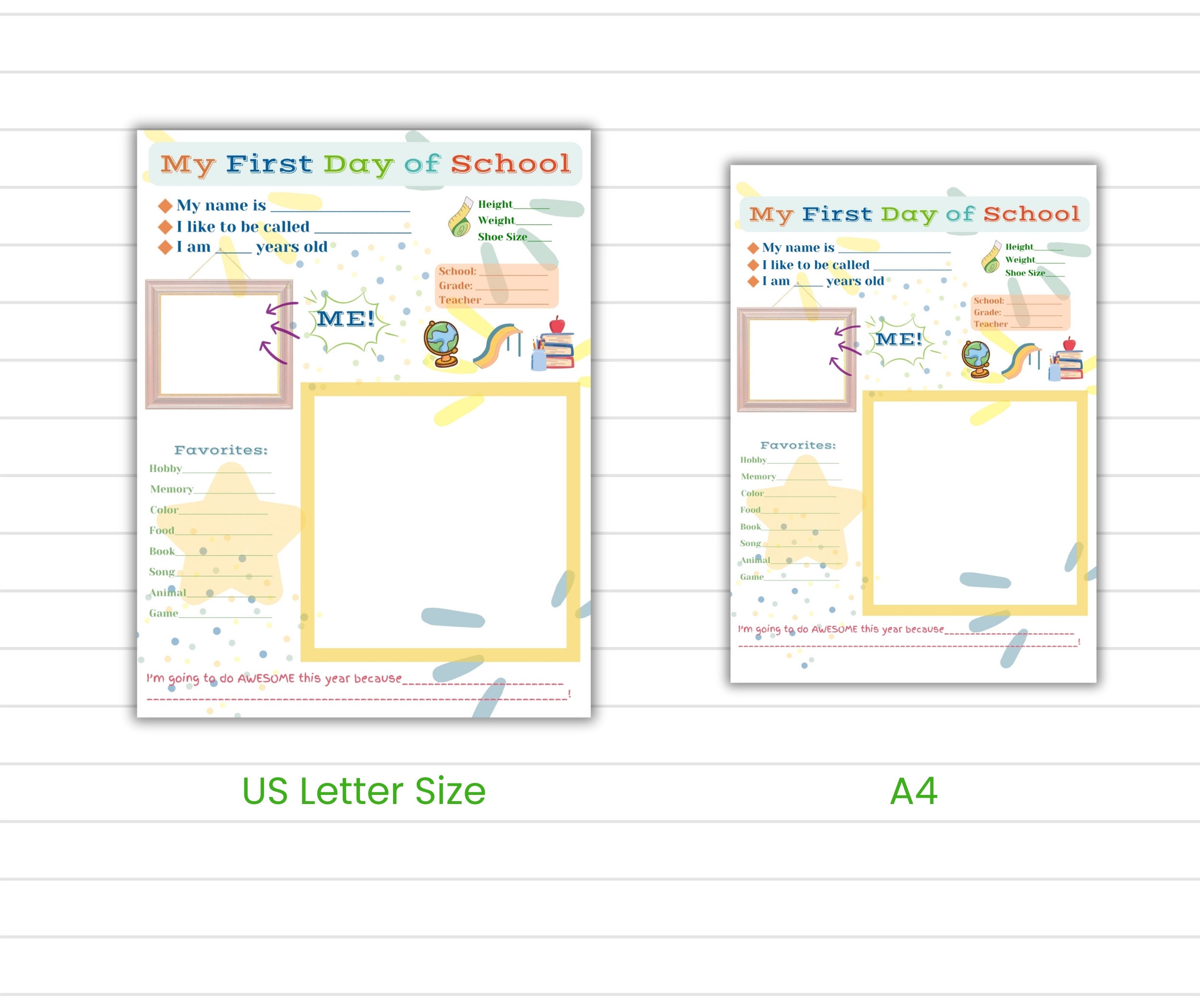First Day of School Interview, All About Me Sign, Printable Handprint ...
