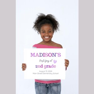 Girls First Day of School Printable Sign, Simple First Day of School ...