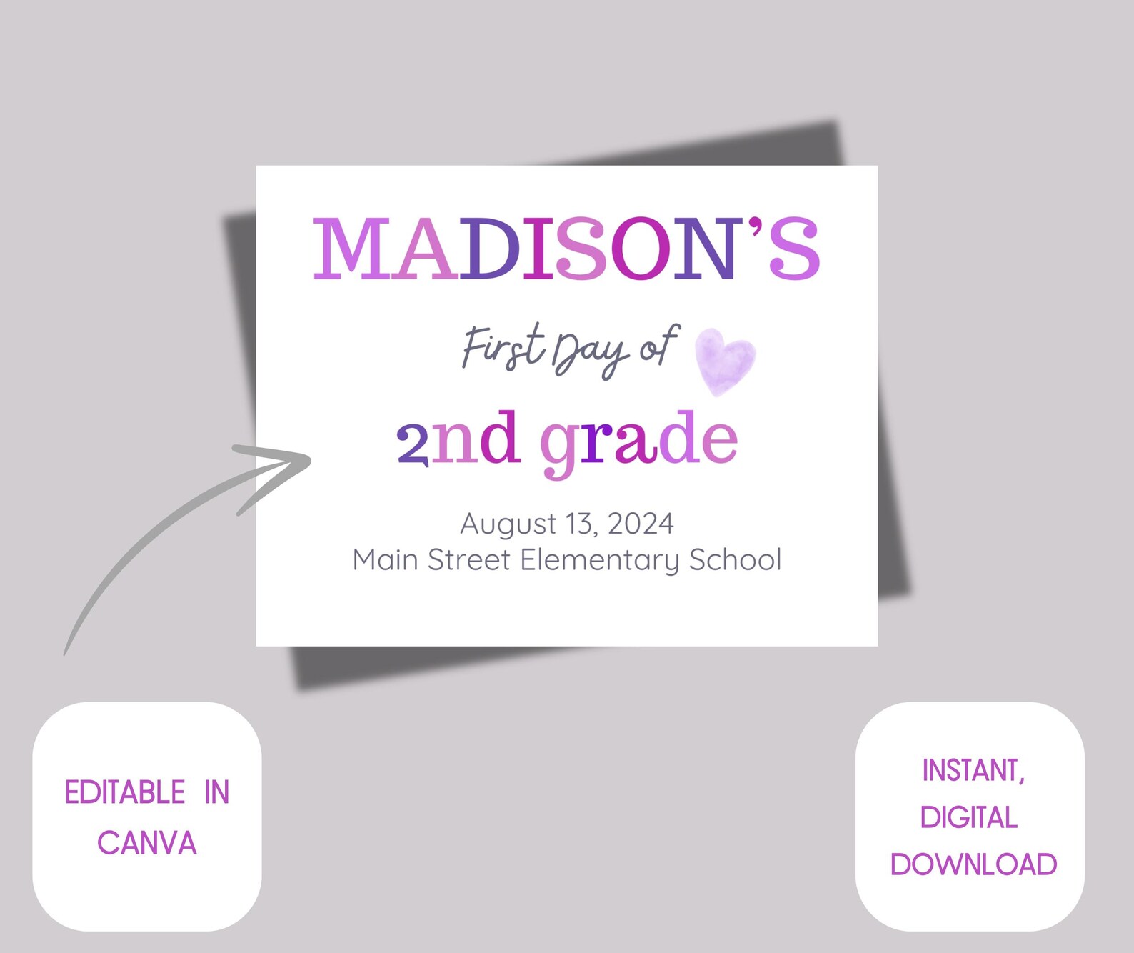 Girls First Day of School Printable Sign, Simple First Day of School ...