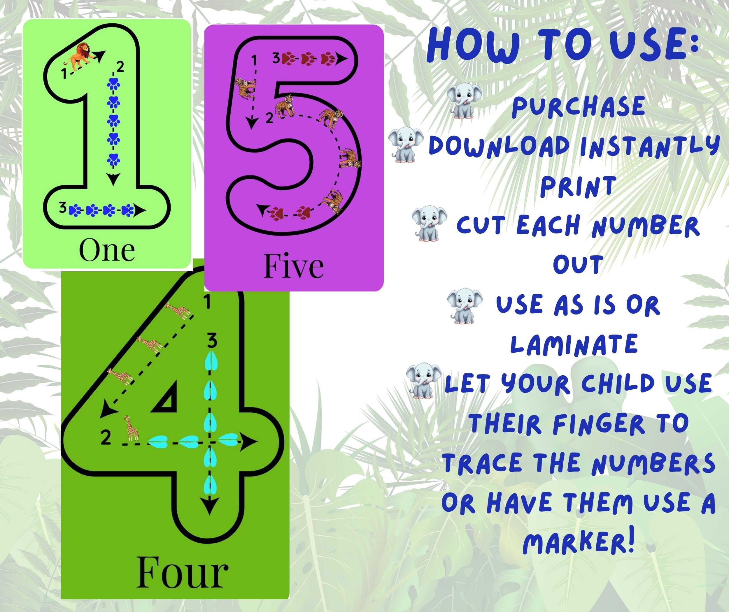 Animal-themed Number Tracing Flashcards, Printable 1-10, Montessori ...
