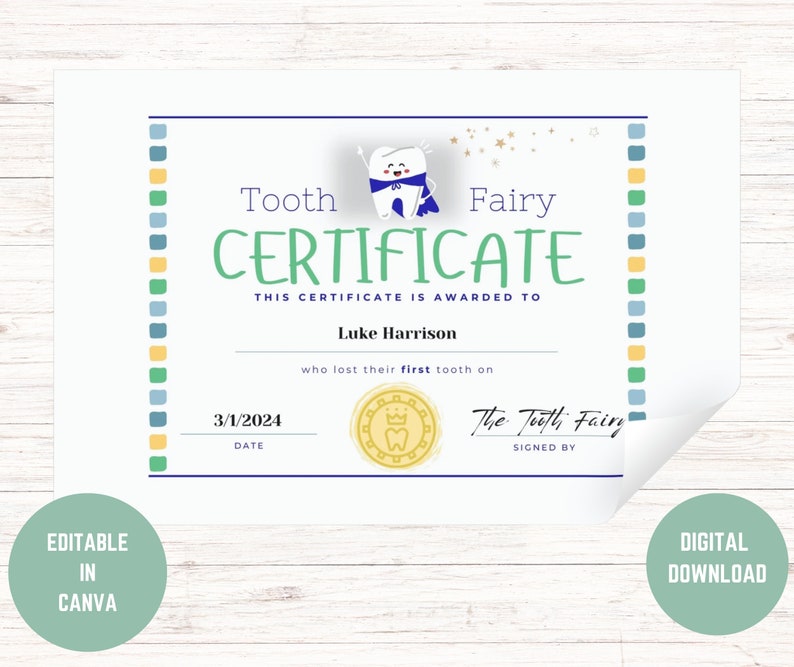 Tooth Fairy Certificate, Tooth Fairy Receipt, Lost Tooth Certificate ...