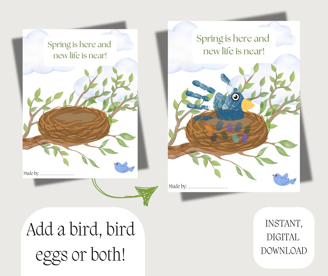 Spring Bird's Nest Craft Printable, Easy Handprint & Fingerprint Kids ...
