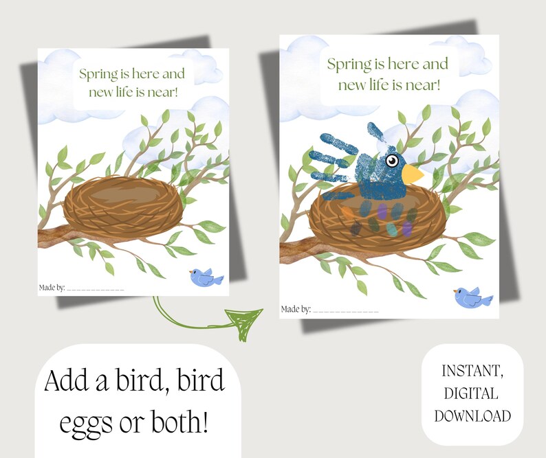 Spring Bird's Nest Craft Printable, Easy Handprint & Fingerprint Kids ...