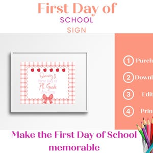 Printable First Day of School Sign for Girls, Gingham First Day of ...