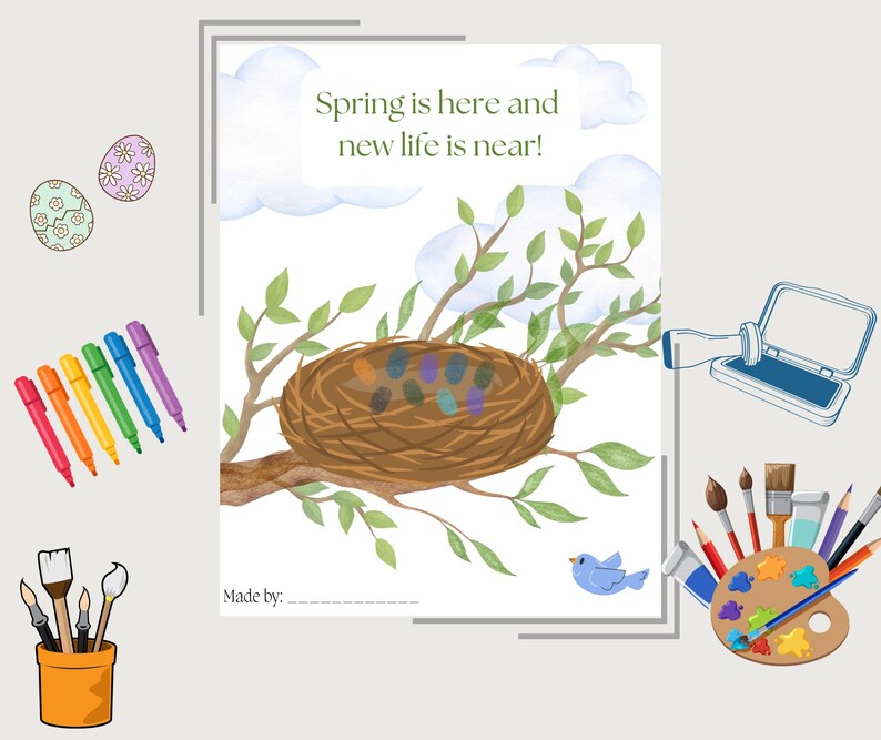 Spring Bird's Nest Craft Printable, Easy Handprint & Fingerprint Kids ...
