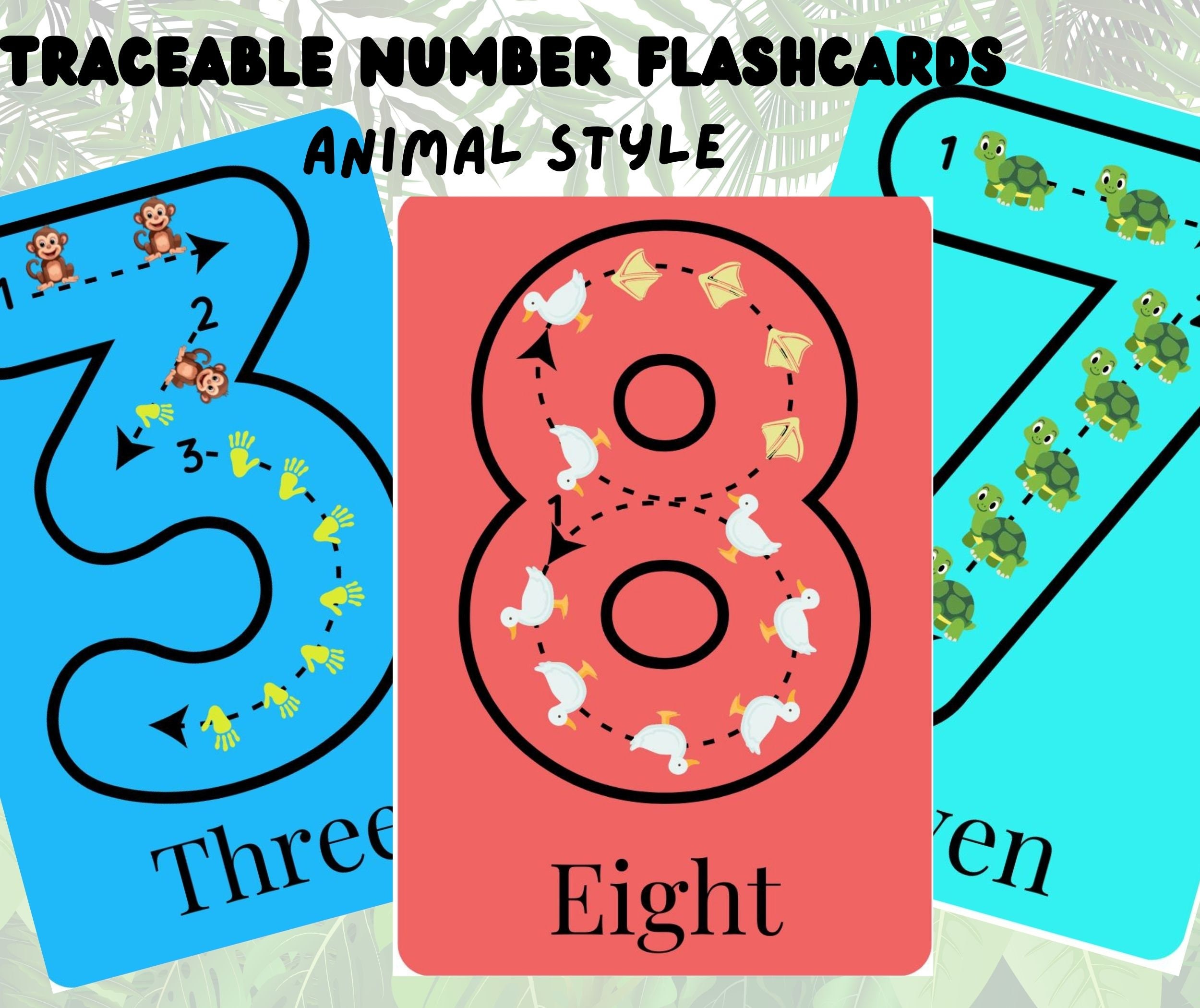 Animal-themed Number Tracing Flashcards, Printable 1-10, Montessori ...