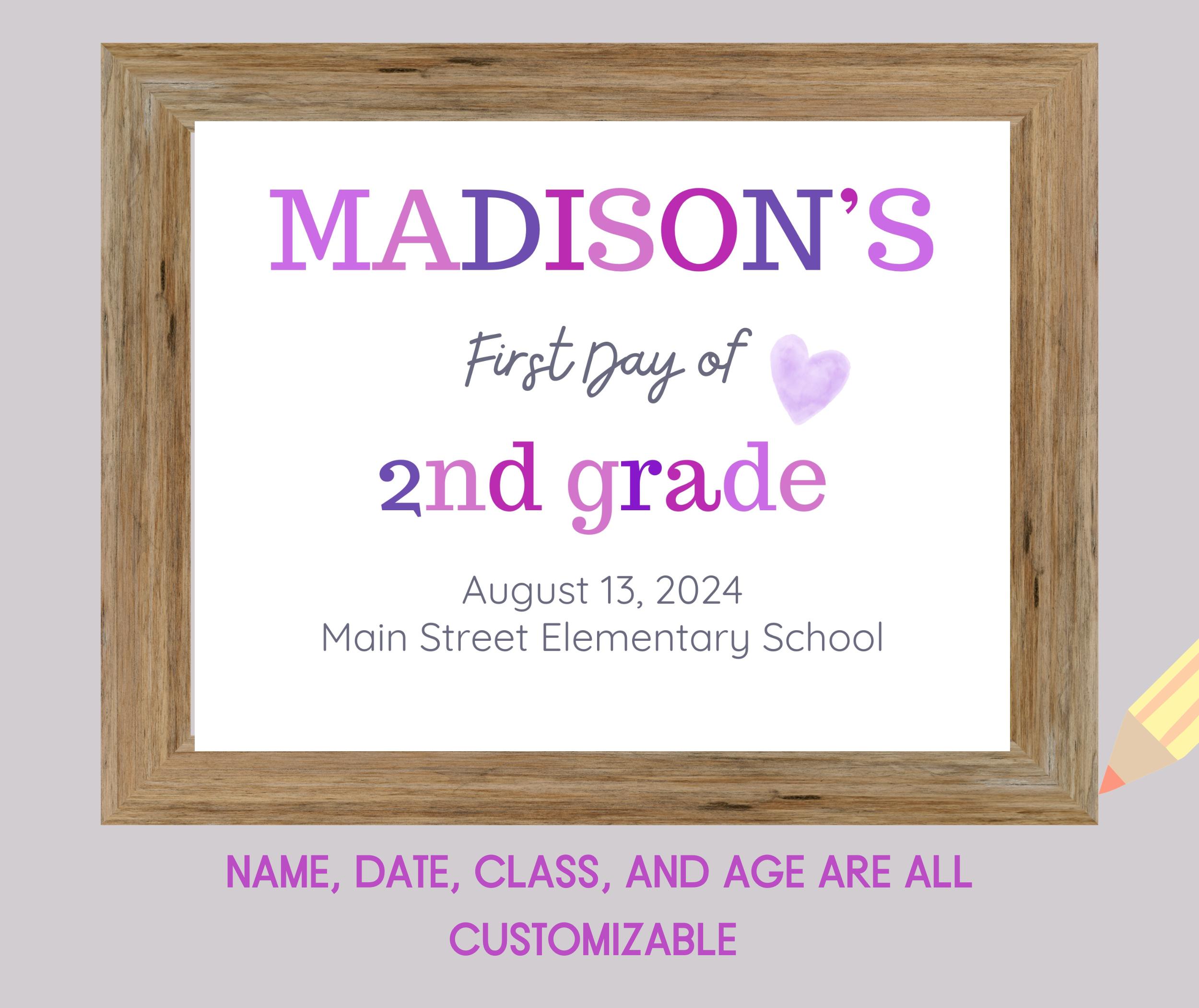Girls First Day of School Printable Sign, Simple First Day of School ...