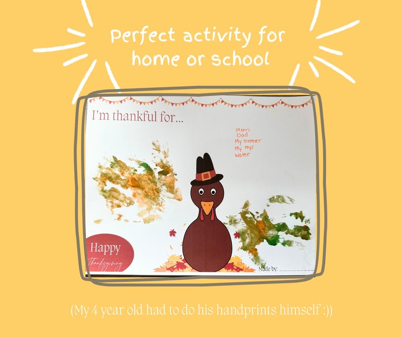 Thankful Turkey Printable Handprint Craft, Turkey Handprint Activity ...