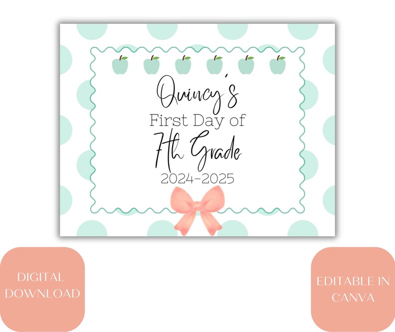 Printable First Day of School Sign for Girls, Polka Dot First Day of ...