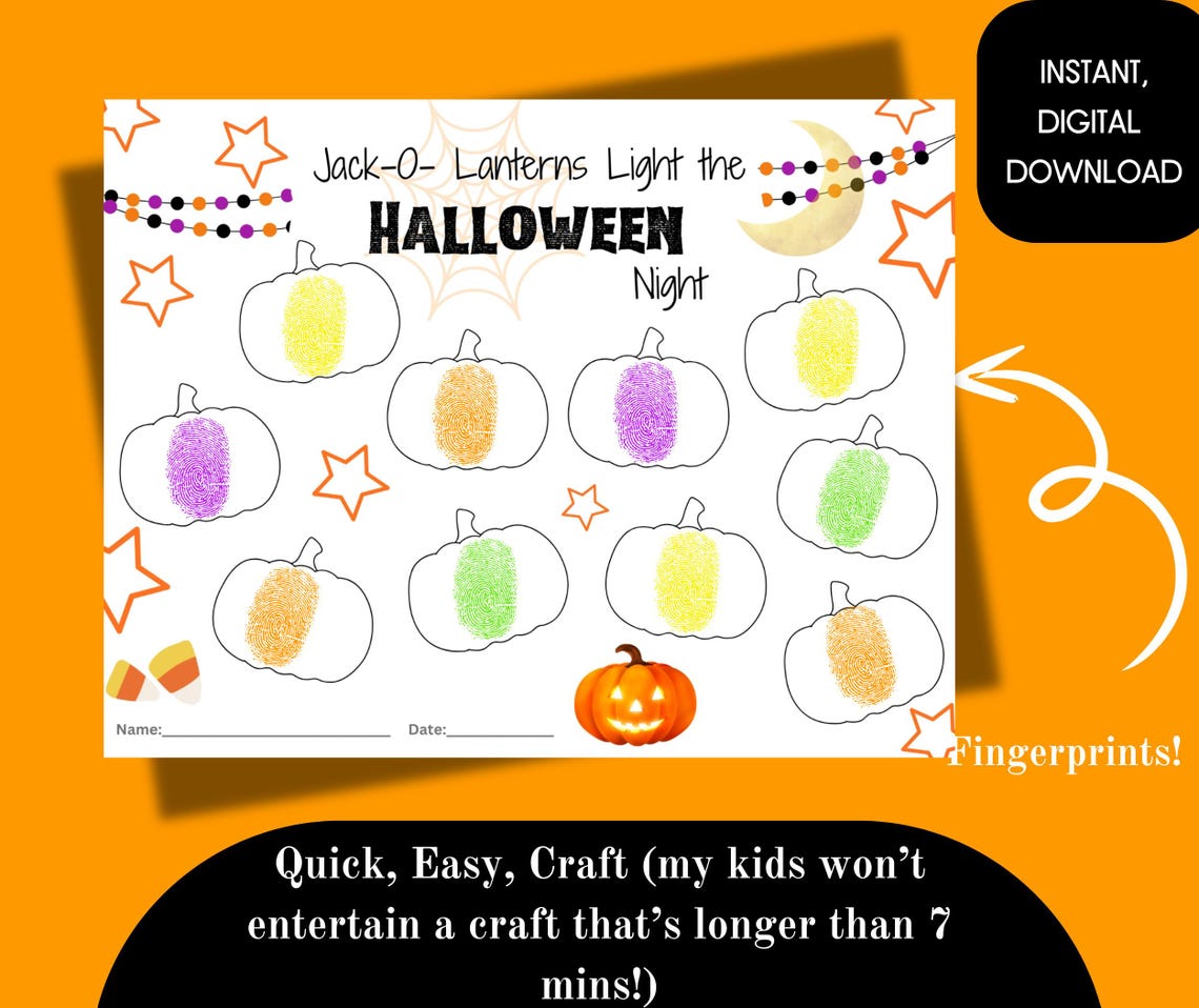 Printable Pumpkin Fingerprint Craft, Halloween Coloring Page (PDF) - Etsy