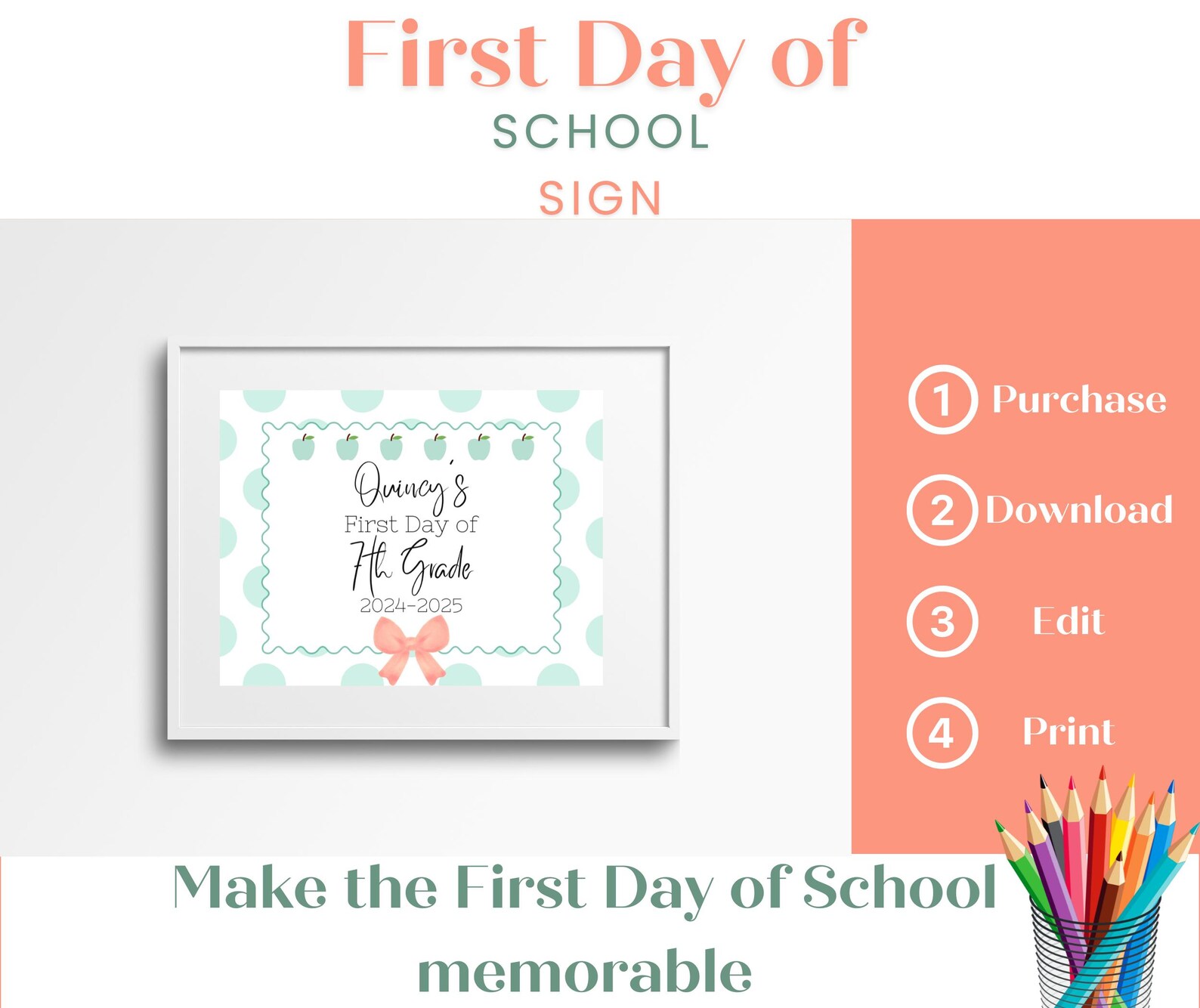 Printable First Day of School Sign for Girls, Polka Dot First Day of ...
