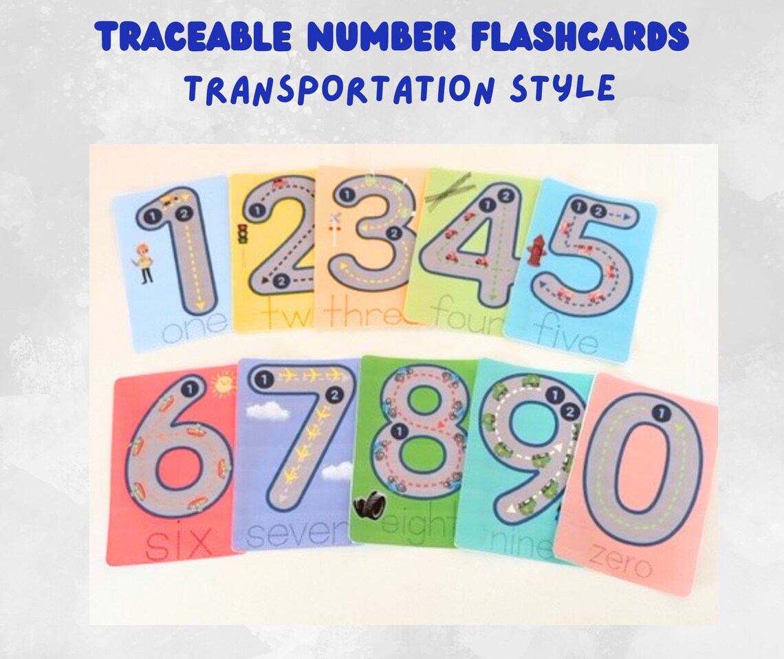Montessori Printable Number Tracing Flashcards, Transportation Theme 0 ...