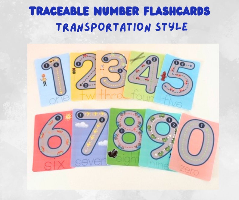 Montessori Printable Number Tracing Flashcards, Transportation Theme 0 ...