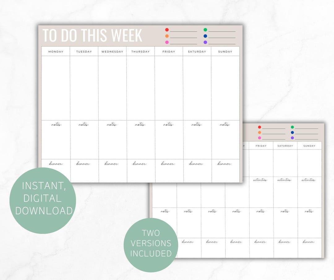 Color Coded Weekly Family Planner, Kids Schedule (digital Download) - Etsy