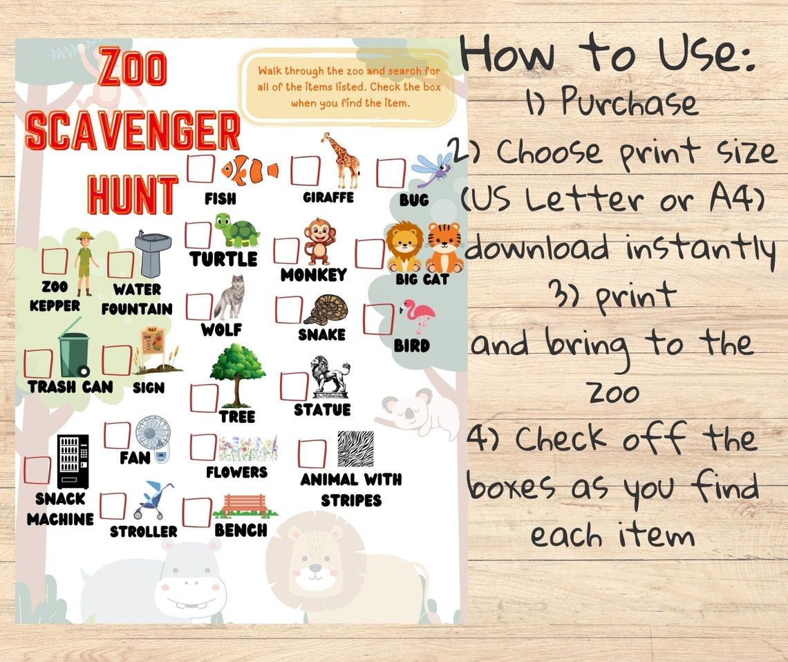 Zoo Scavenger Hunt for Kids, Outside Activity for Kids, Nature Based ...