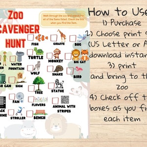 Zoo Scavenger Hunt for Kids, Outside Activity for Kids, Nature Based ...