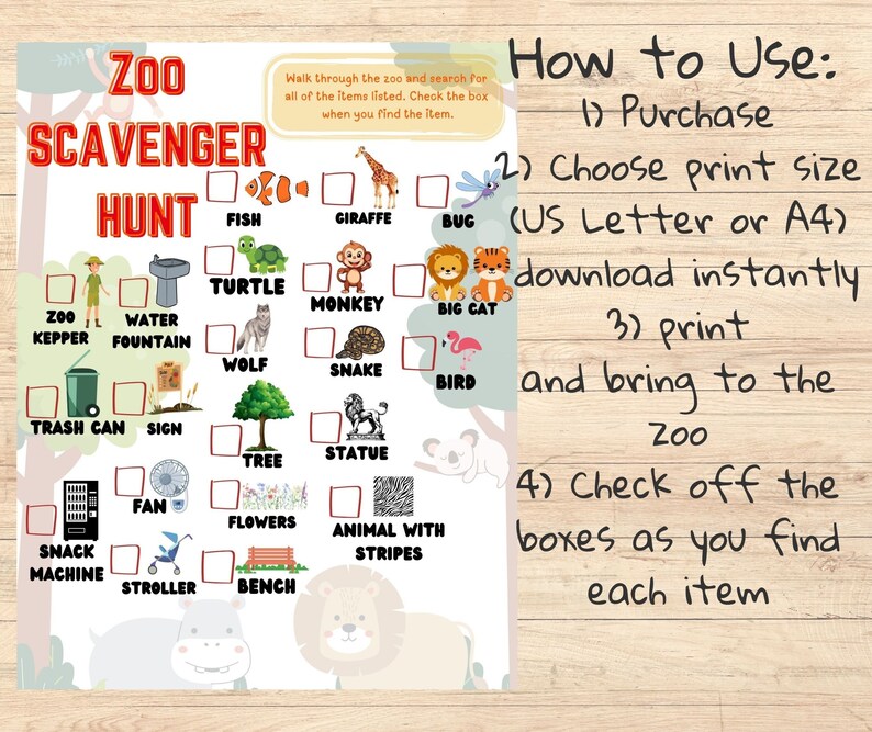 Zoo Scavenger Hunt for Kids, Nature Activity (digital Download) - Etsy