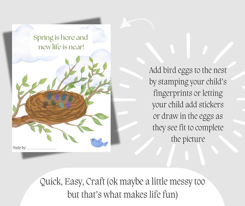 Spring Bird's Nest Craft Printable, Easy Handprint & Fingerprint Kids ...
