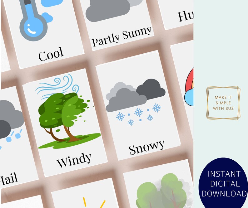 Printable Weather Flashcards for Kids | Montessori Weather Cards ...