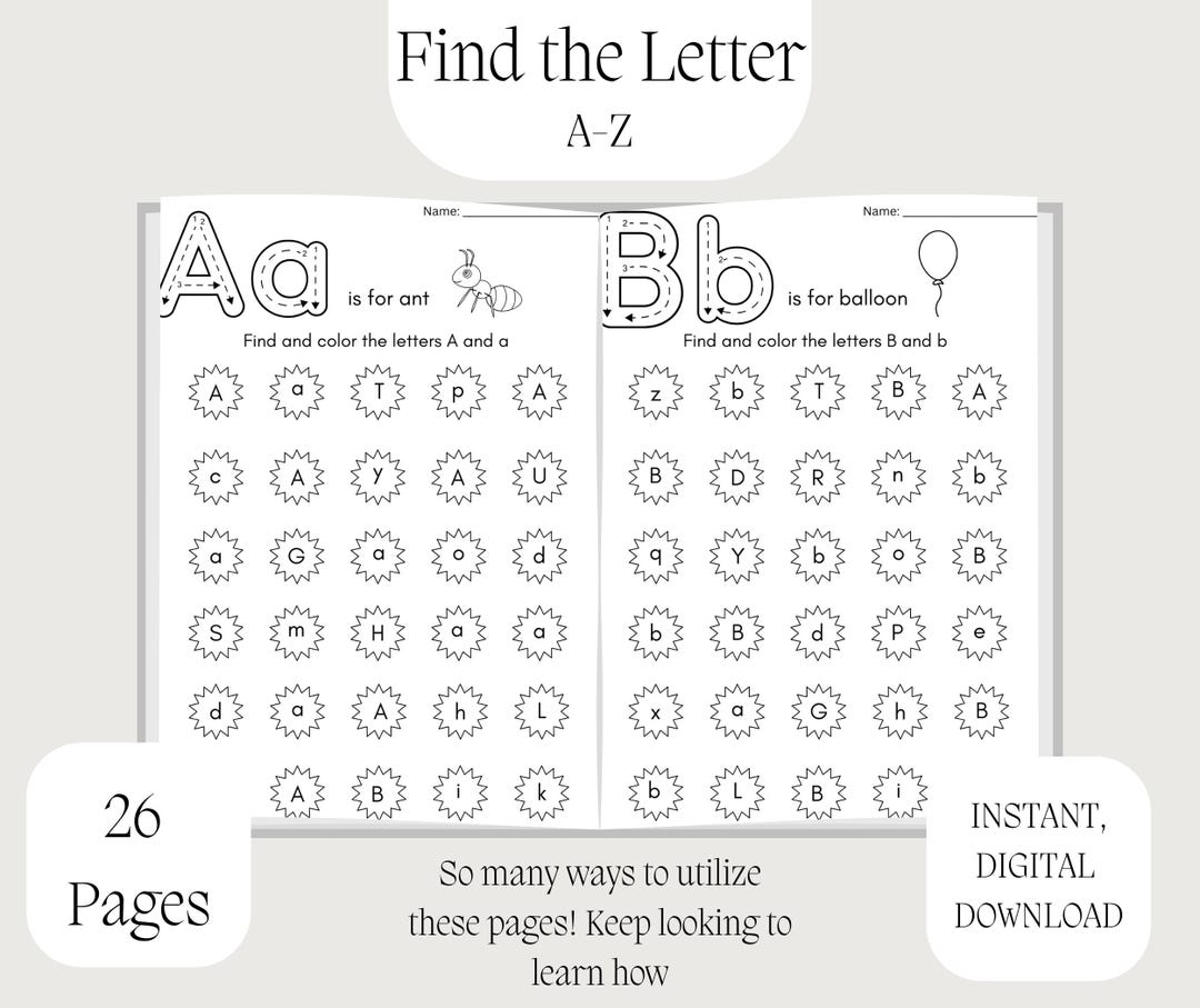 Letter Recognition Worksheets A-Z | Homeschool Printable (PDF) - Etsy