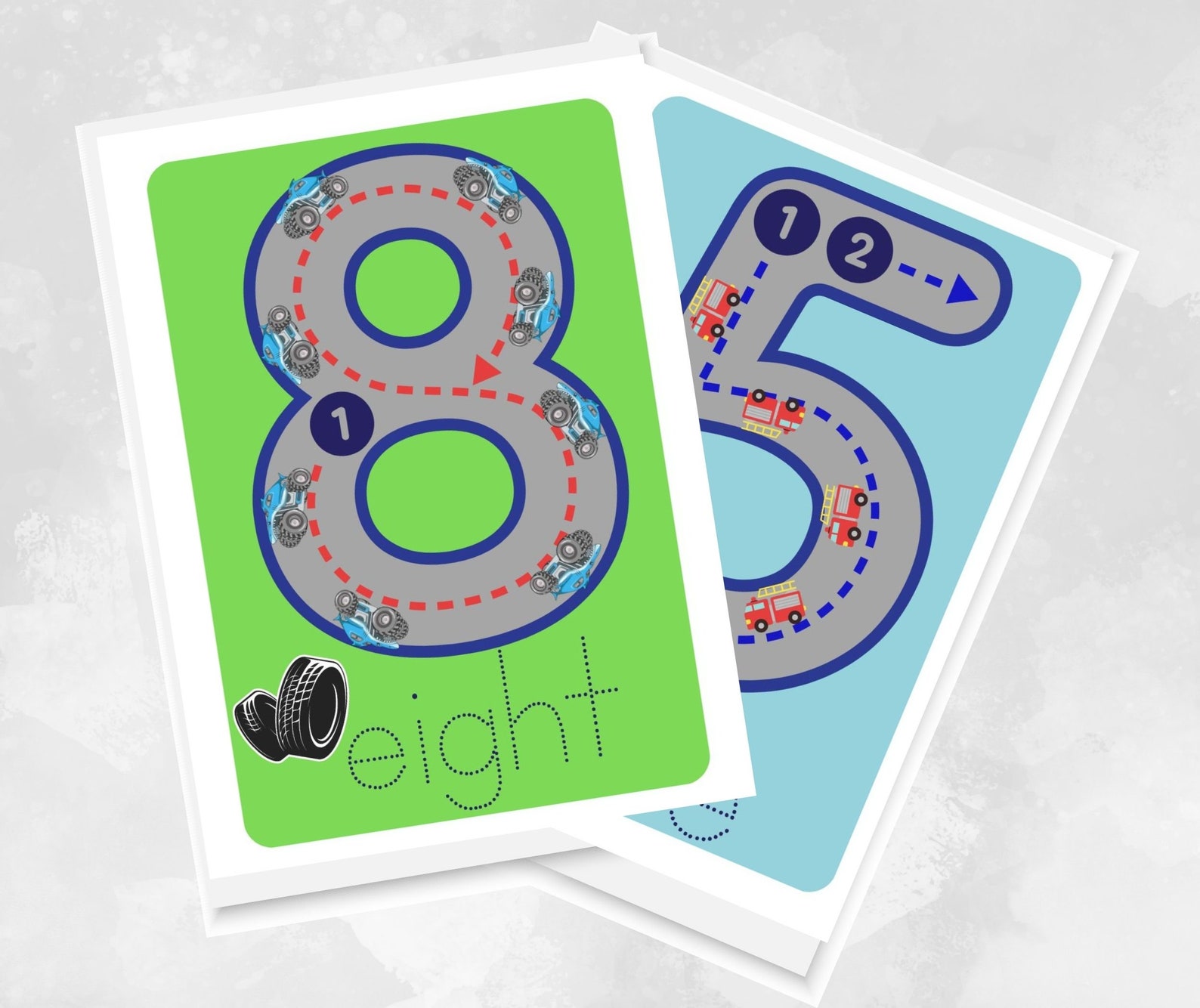 Montessori Printable Number Tracing Flashcards, Transportation Theme 0 ...