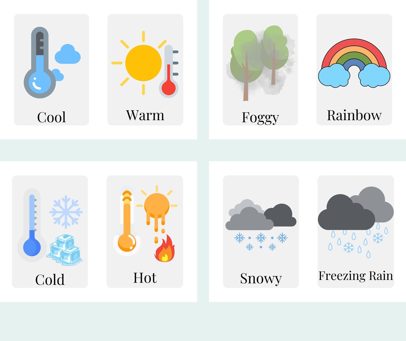 Printable Weather Flashcards for Kids | Montessori Weather Cards ...