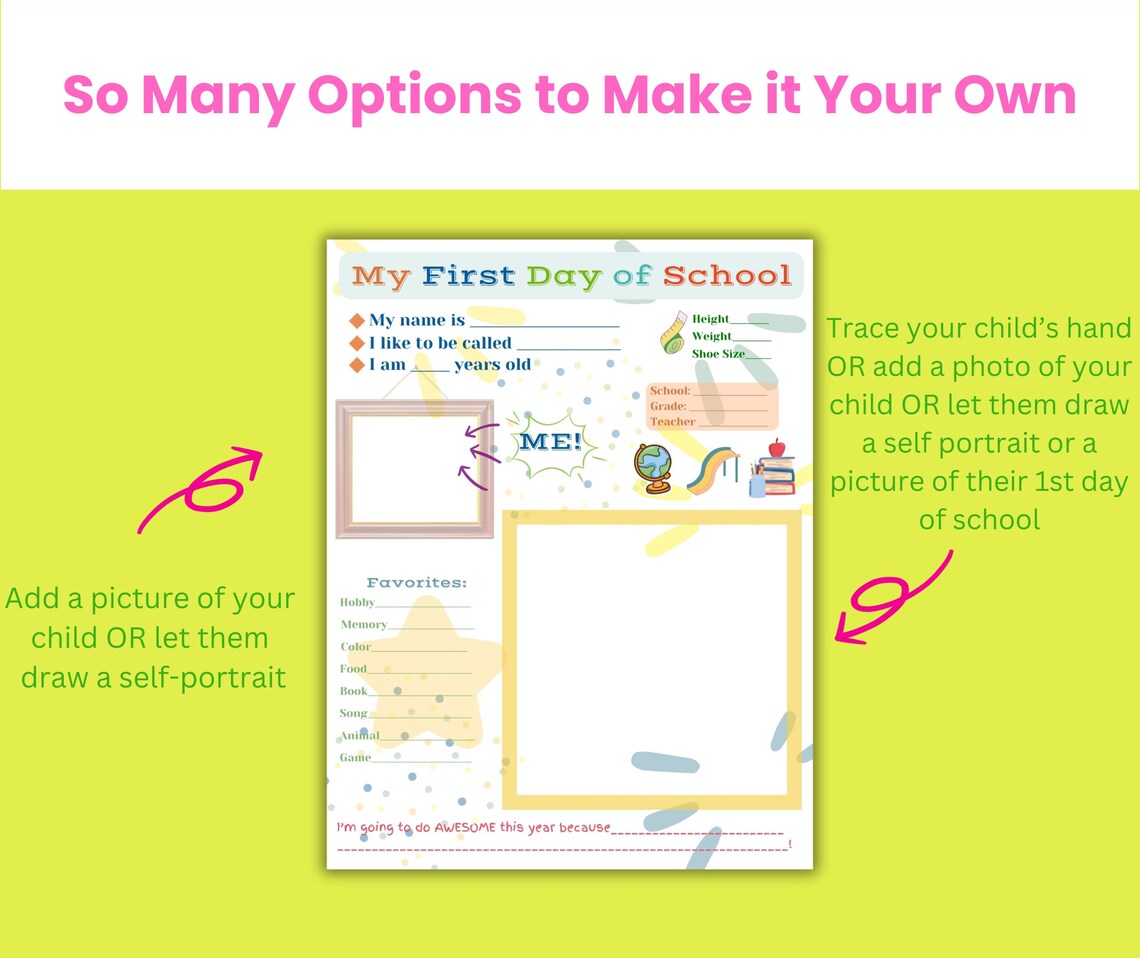 First Day of School Interview, All About Me Sign, Printable Handprint ...
