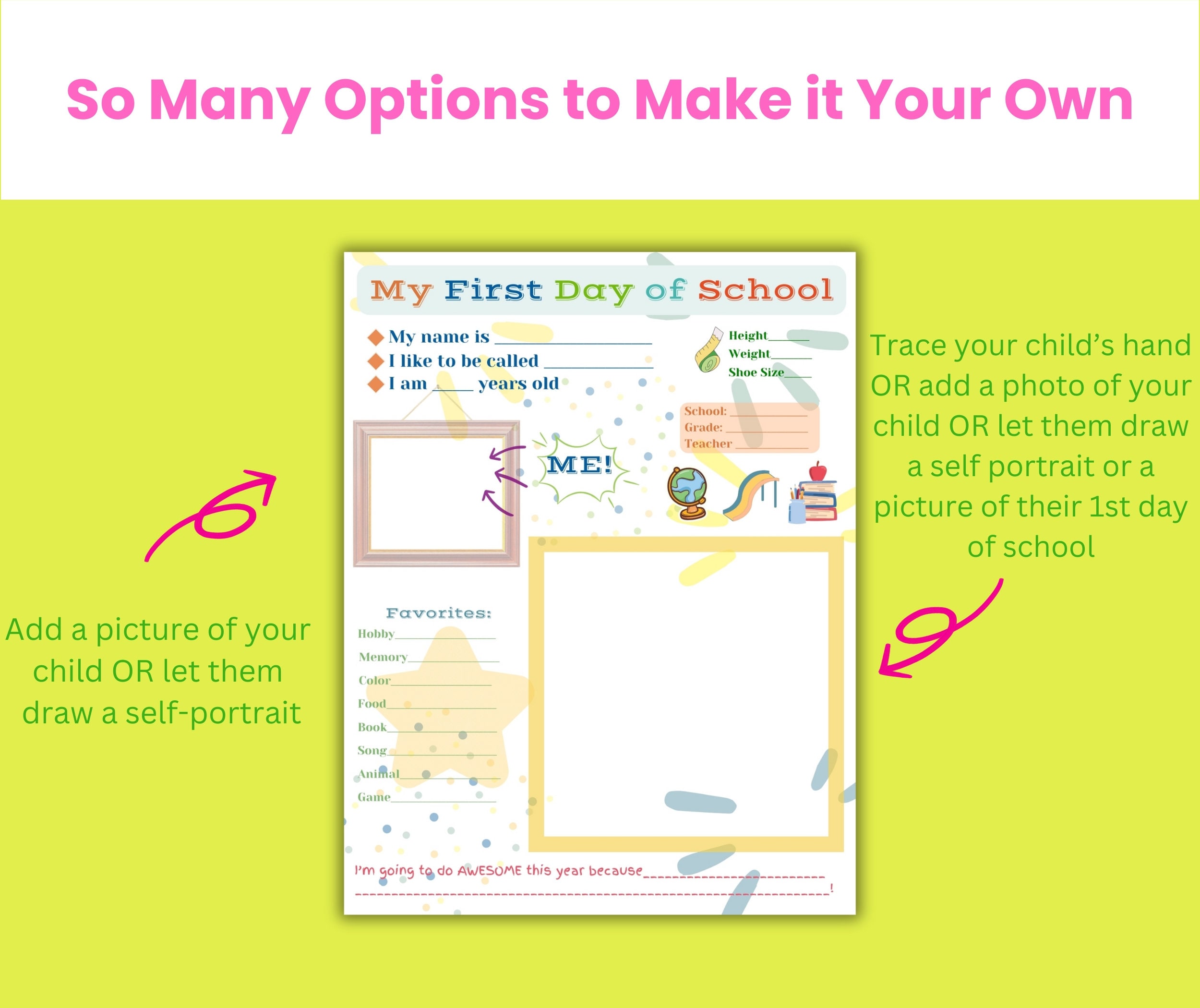 First Day of School Interview, All About Me Sign, Printable Handprint ...