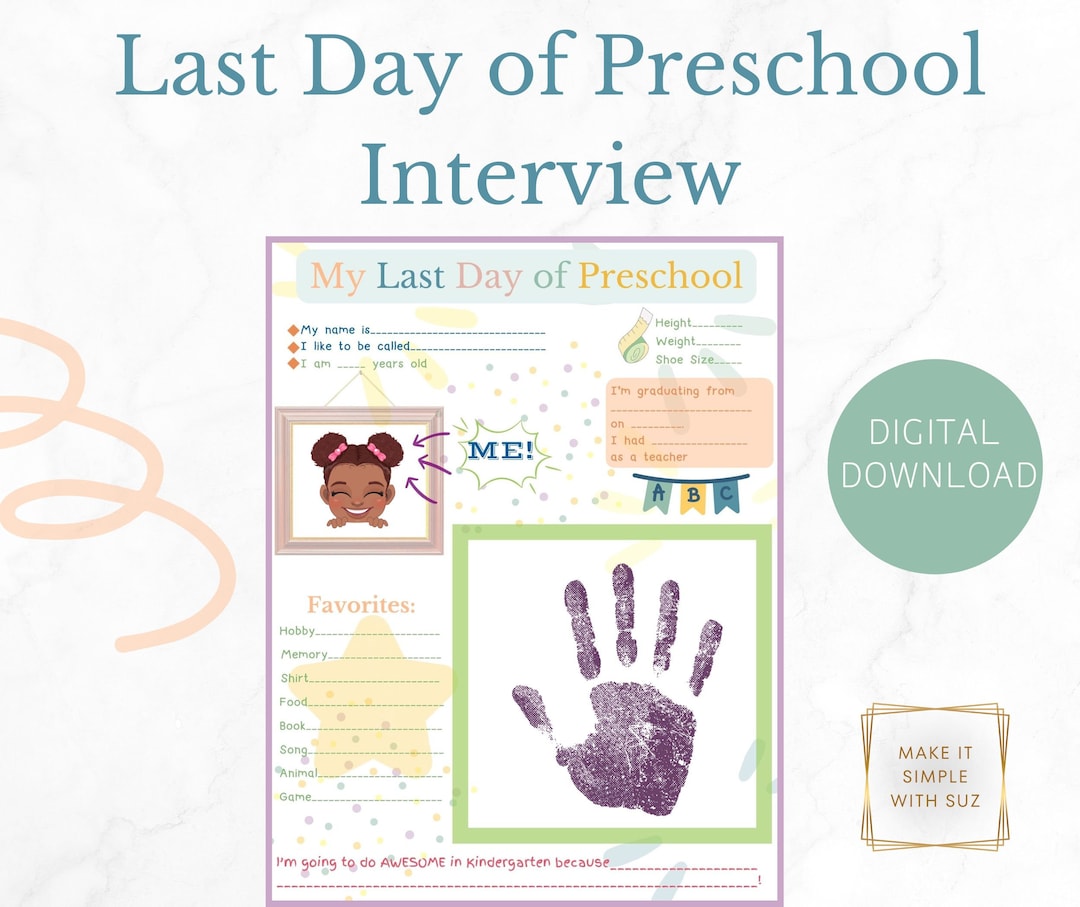 Last Day of Preschool Interview Printable | Graduation Memory Page ...