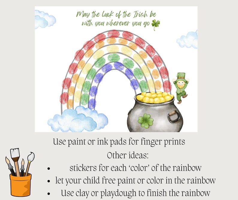 St. Patrick's Day Fingerprint Rainbow Craft, Pot of Gold Activity ...