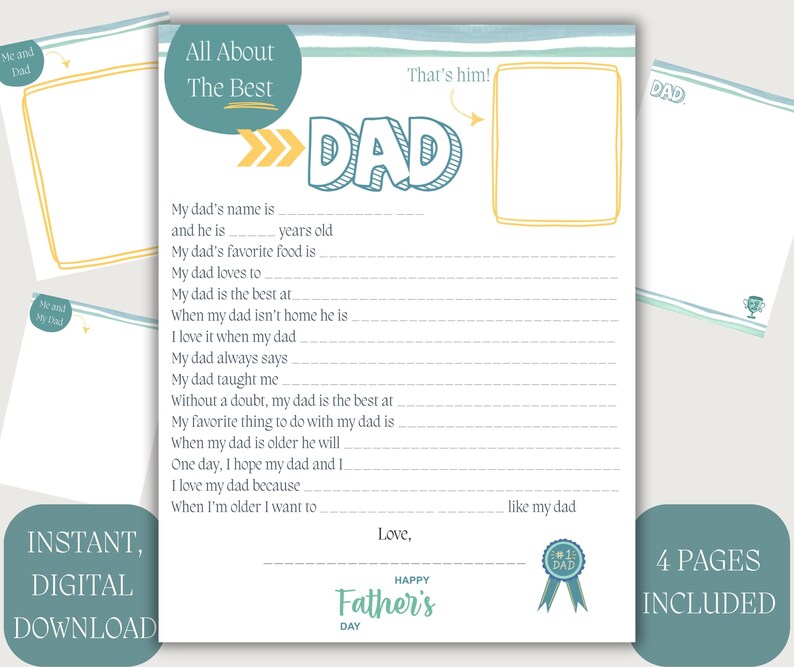All About My Dad Printable - Father's Day Gift From Kids - DIY Father's ...