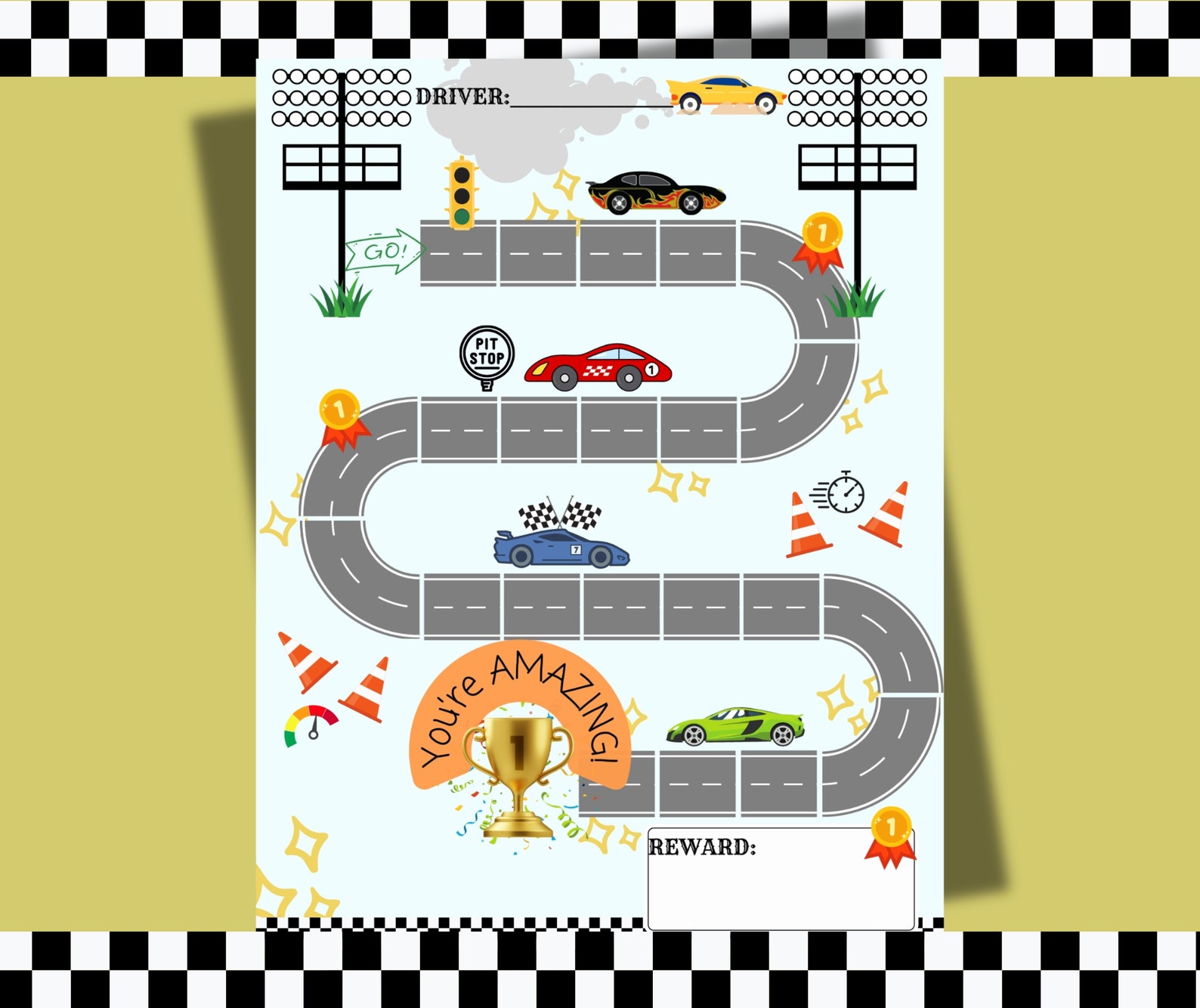 Printable Racing Reward Chart, Kids Reward Chart, Toddler Chore Chart ...