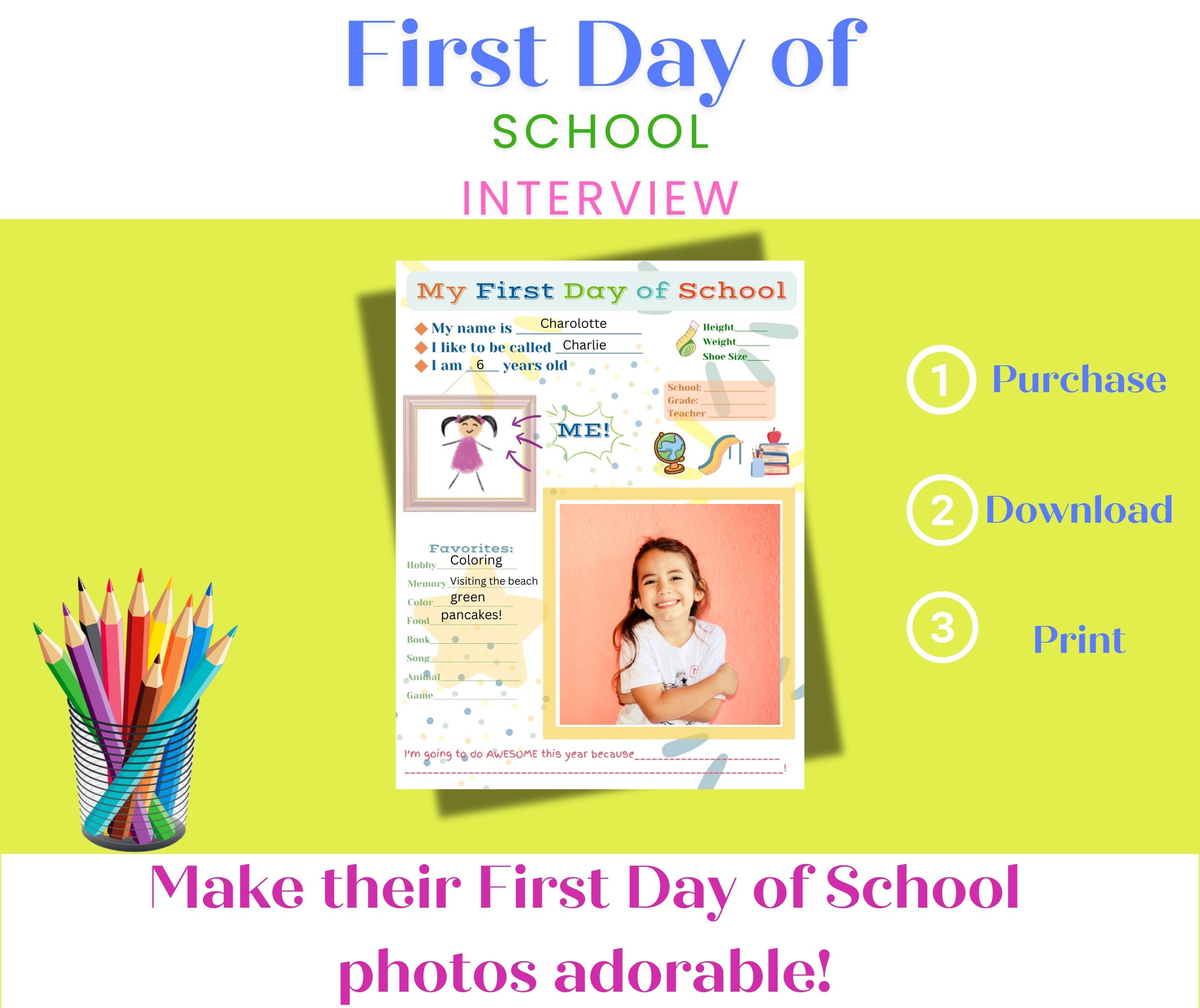 First Day of School Interview, All About Me Sign, Printable Handprint ...