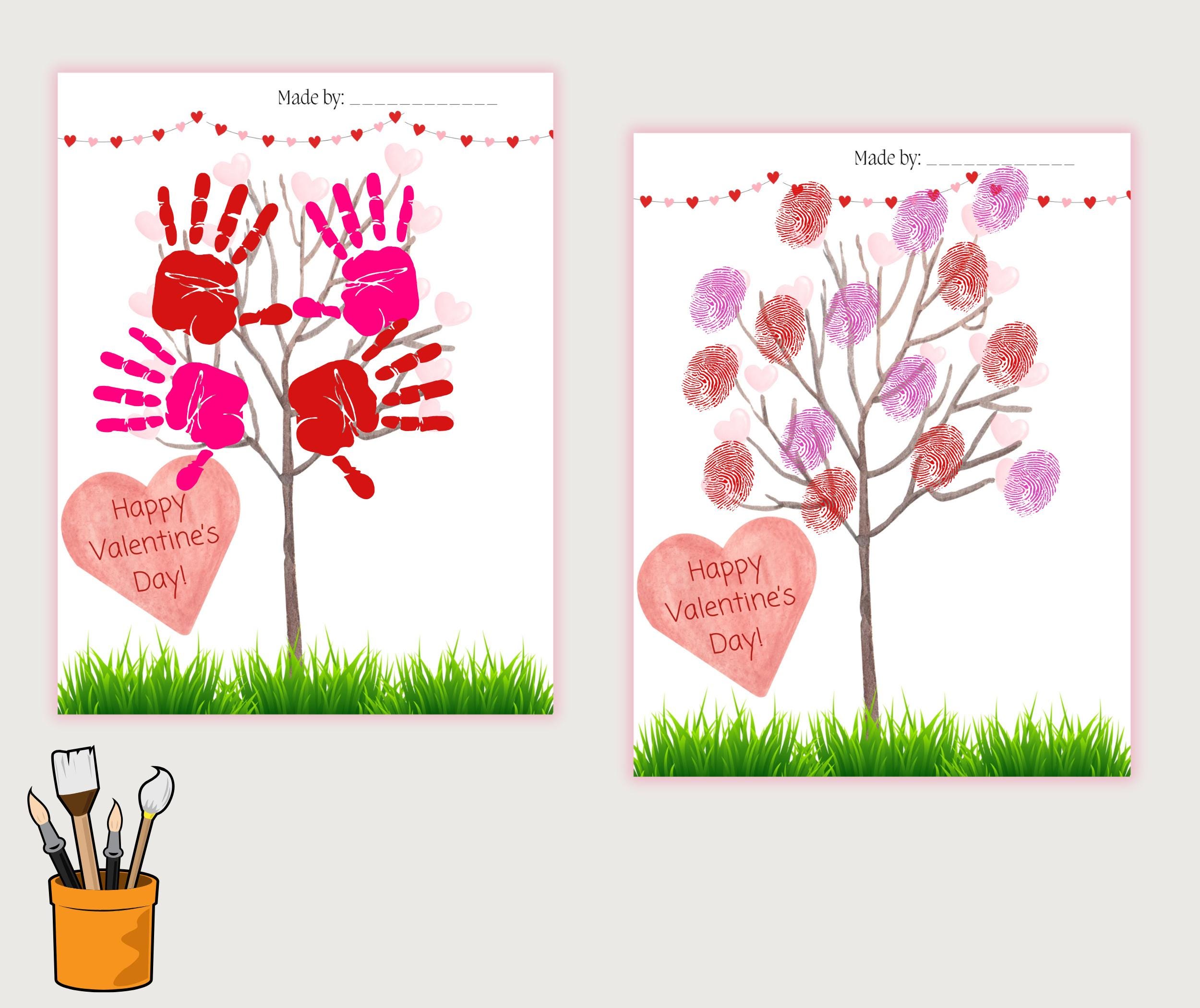 Valentines Day Handprint Art, Printable Valentines Fingerprint Craft ...