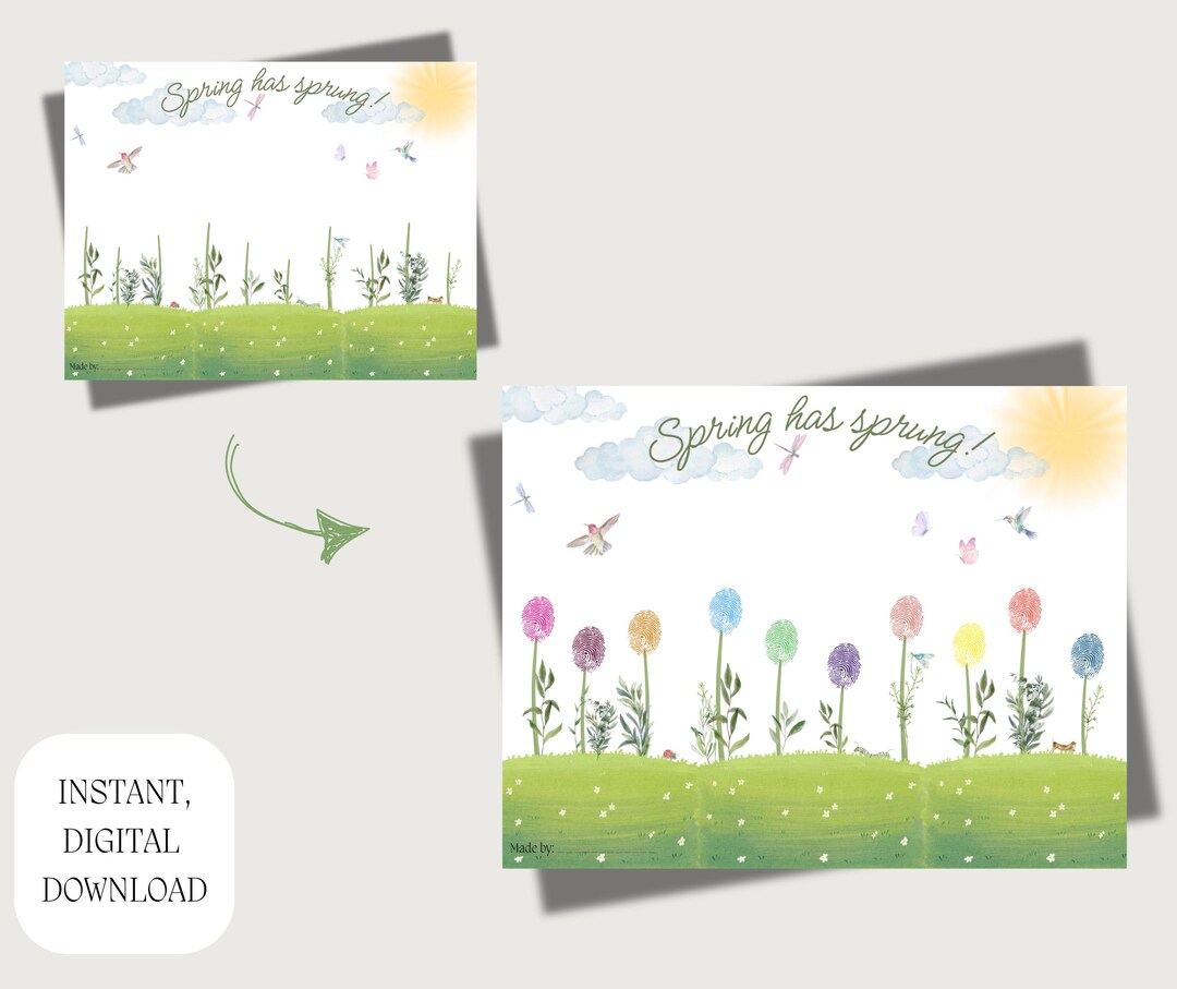Spring Fingerprint Art Printable | Kids Spring Craft | Preschool ...