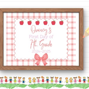 Printable First Day of School Sign for Girls, Gingham First Day of ...