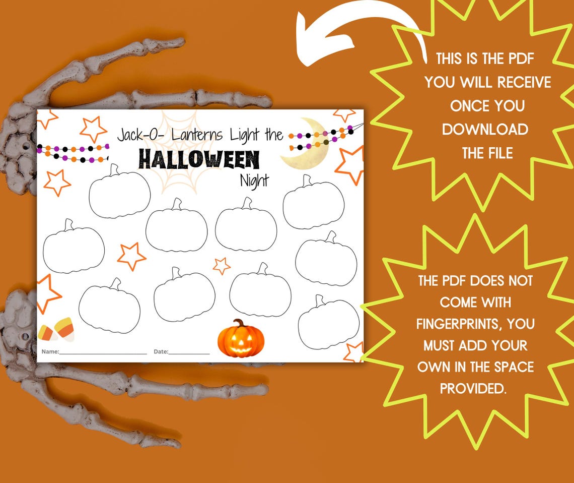 Printable Pumpkin Fingerprint Craft, Halloween Coloring Page (PDF) - Etsy