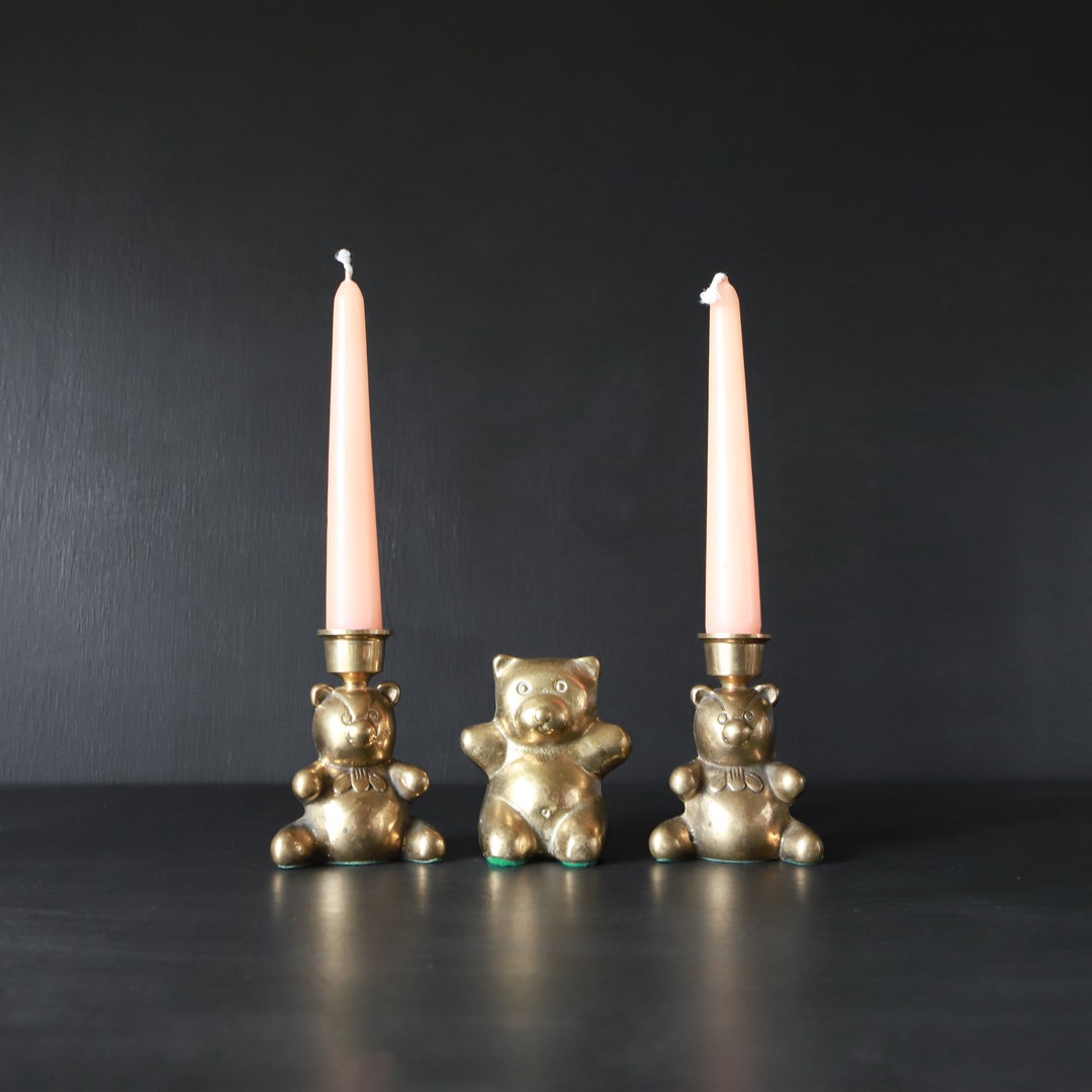 Vintage Brass Bear Candlesticks Cute Metal Teddy Bears Baby Nursery ...