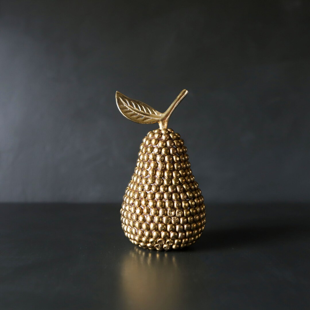 Brass Studded Pear Paperweight Vintage Fruit Shaped Home Accent ...