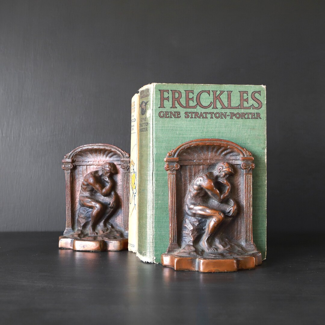 The Thinker Bookends Copper Tone Vintage Heavy Home Office Bookshelf ...