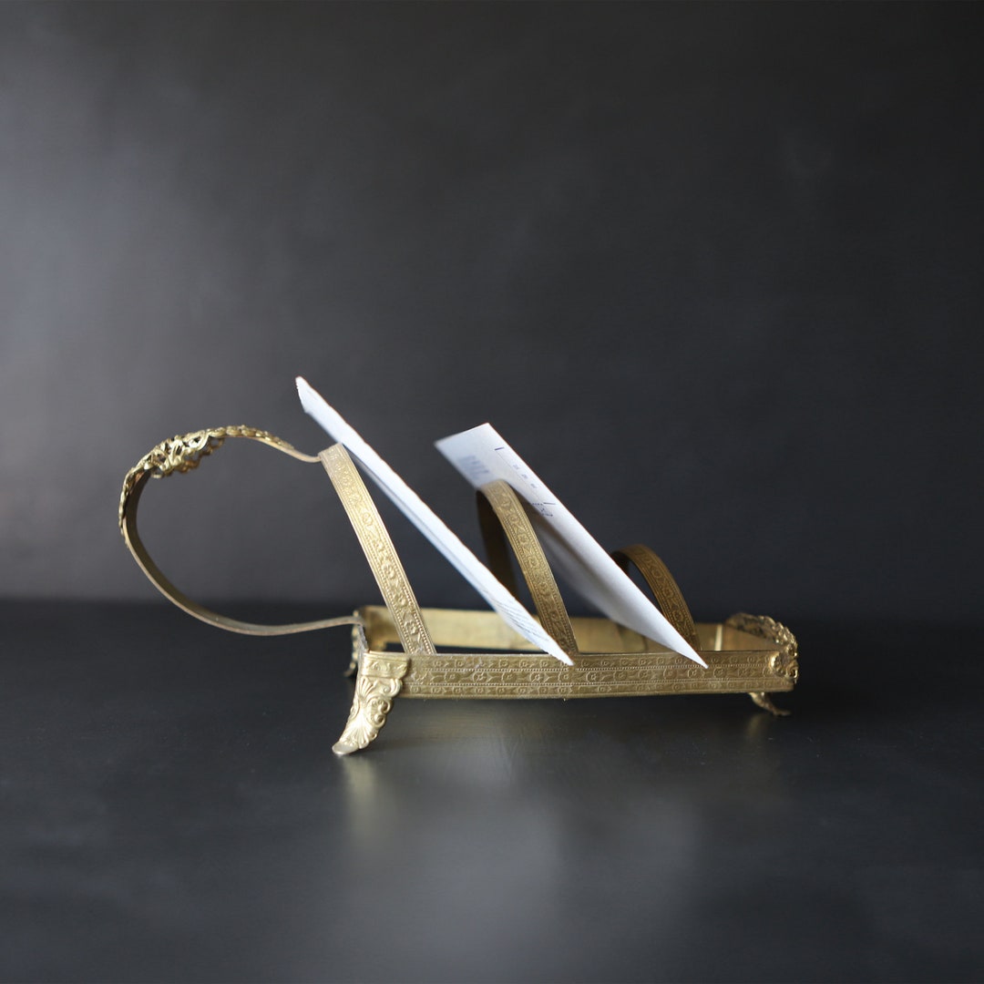 Victorian Letter Stand Filigree Brass Entryway Organizer Office Desk ...