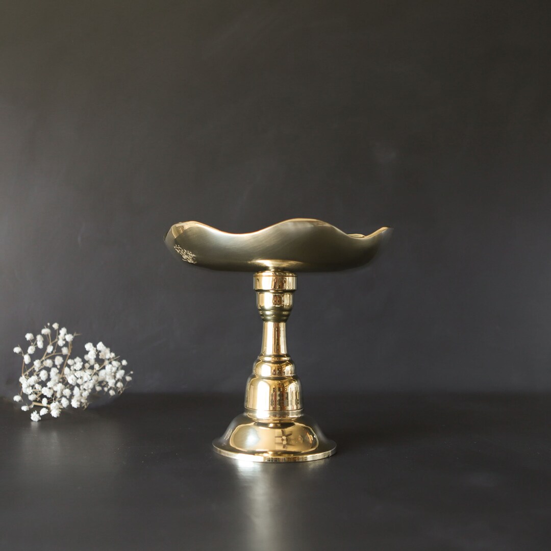 Ruffled Brass Pedestal Tray Shallow Vintage Catchall Vanity ...