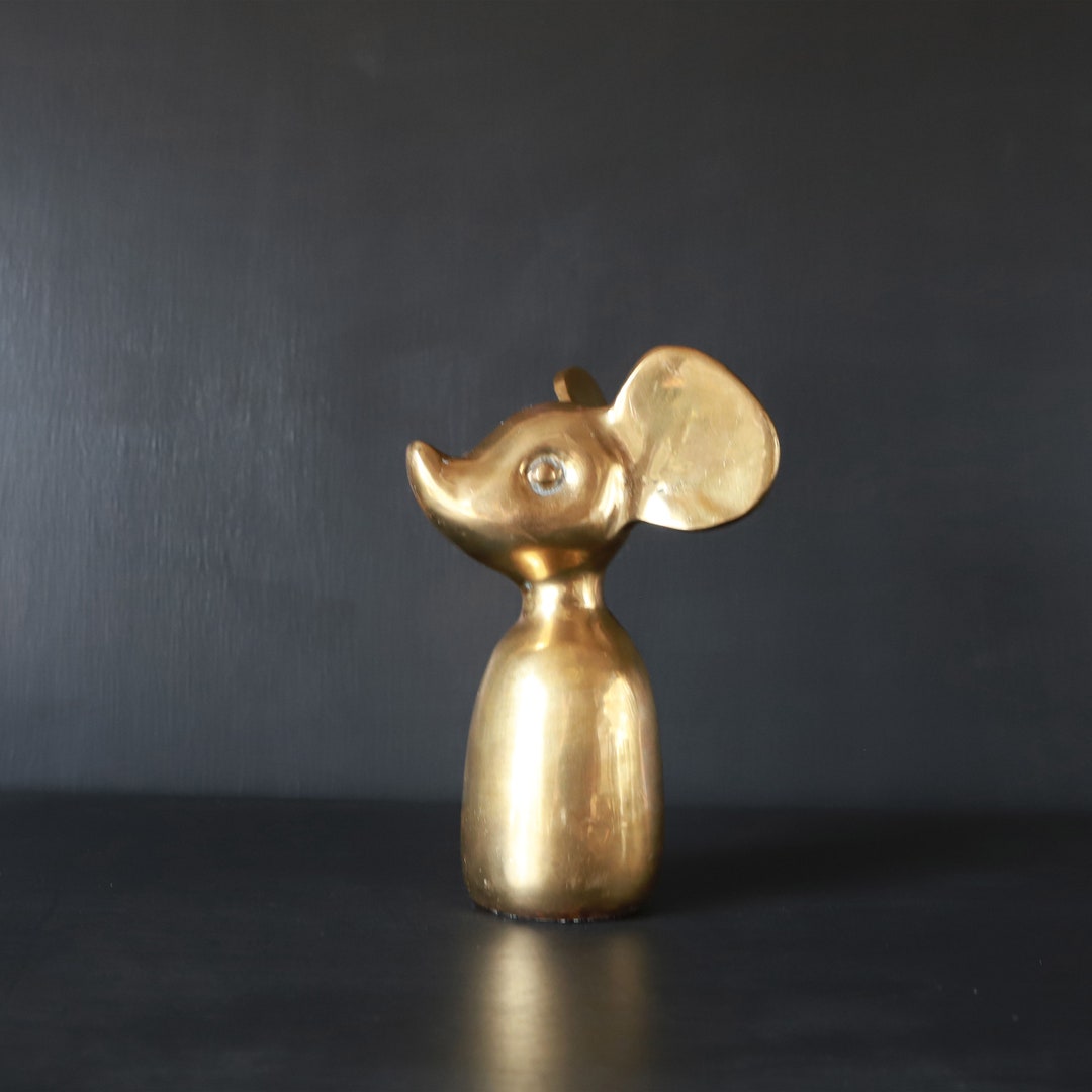 Vintage Brass Mouse Paperweight Statue Mice Bookshelf Sitter MCM Office ...