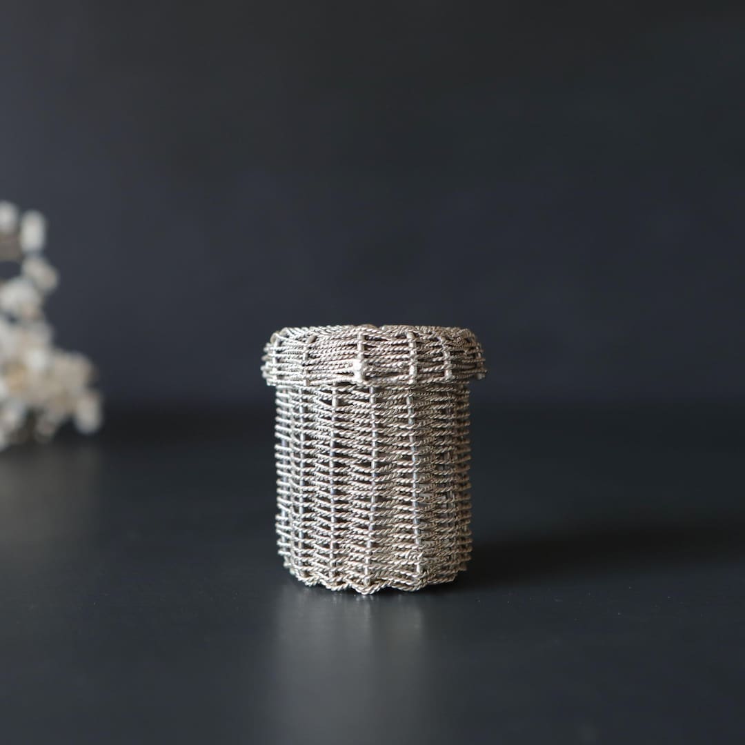 Miniature Basket With Lid Tiny Dollhouse Accessory Antique Silver ...