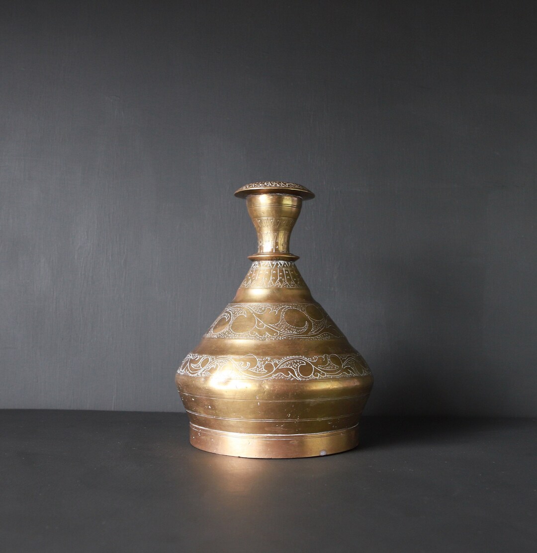 Antique Water Jug Vase Heavy Repousse Brass Urn Metal Chasing Storage ...