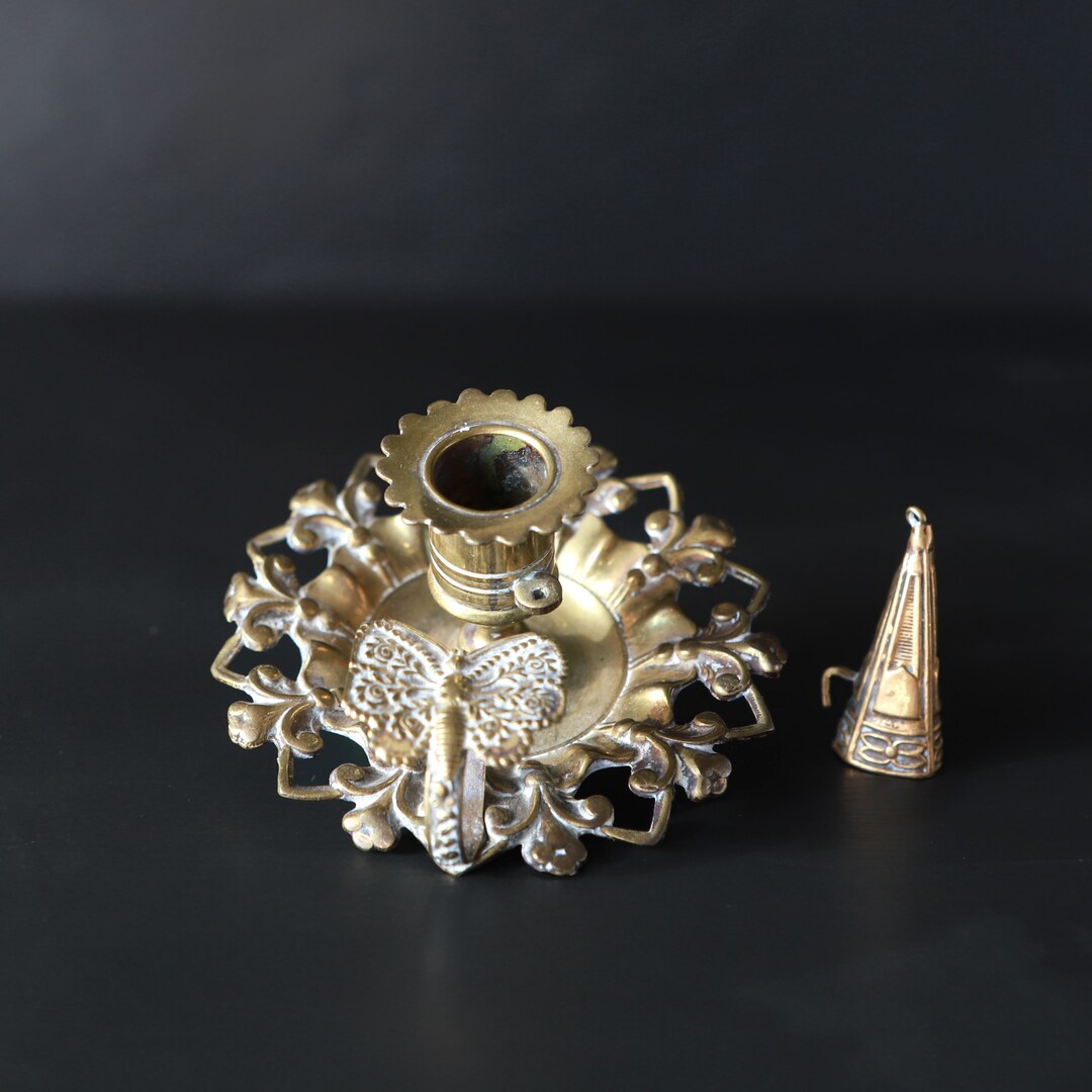 Antique Butterfly Candlestick Holder Intricate Brass Chamberstick ...